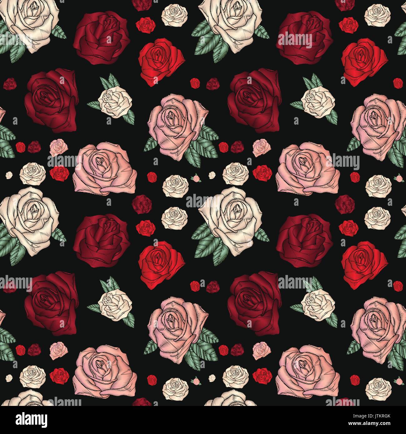 Embroidery seamless pattern with roses Stock Vector Image & Art - Alamy
