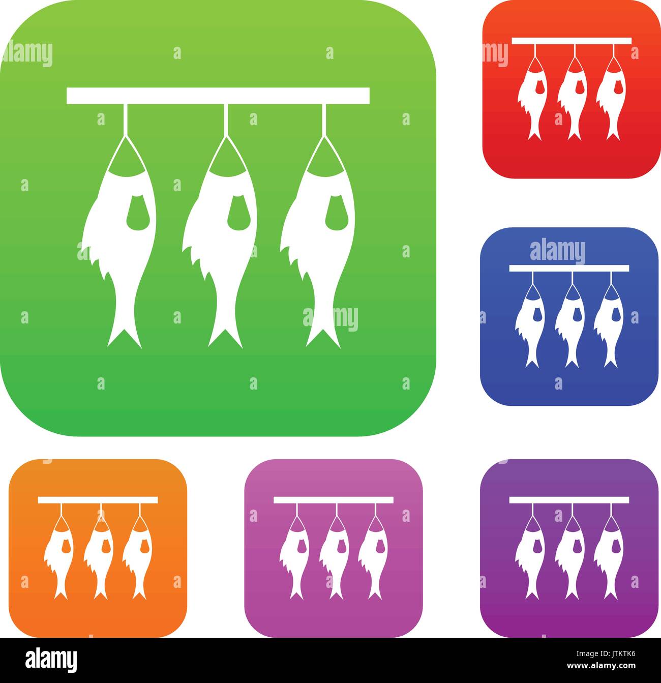 Three dried fish hanging on a rope set collection Stock Vector Image ...