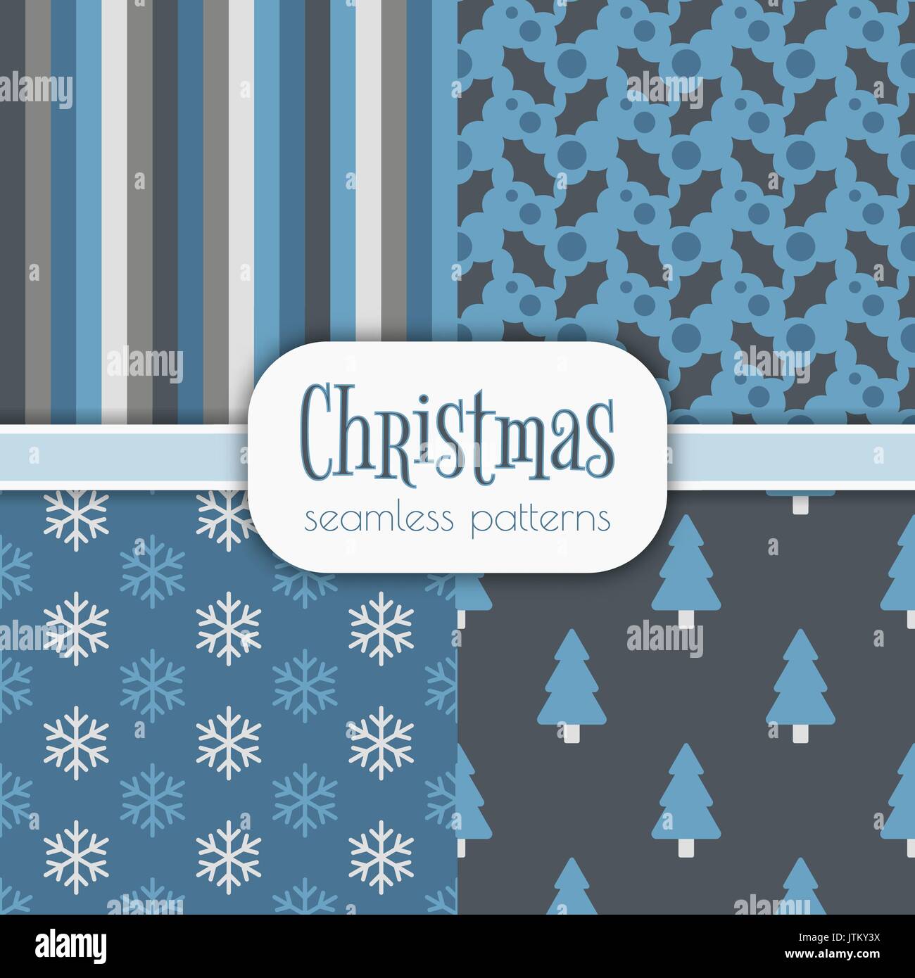 Set of seamless Christmas patterns in cold winter colors. 4 simple ...