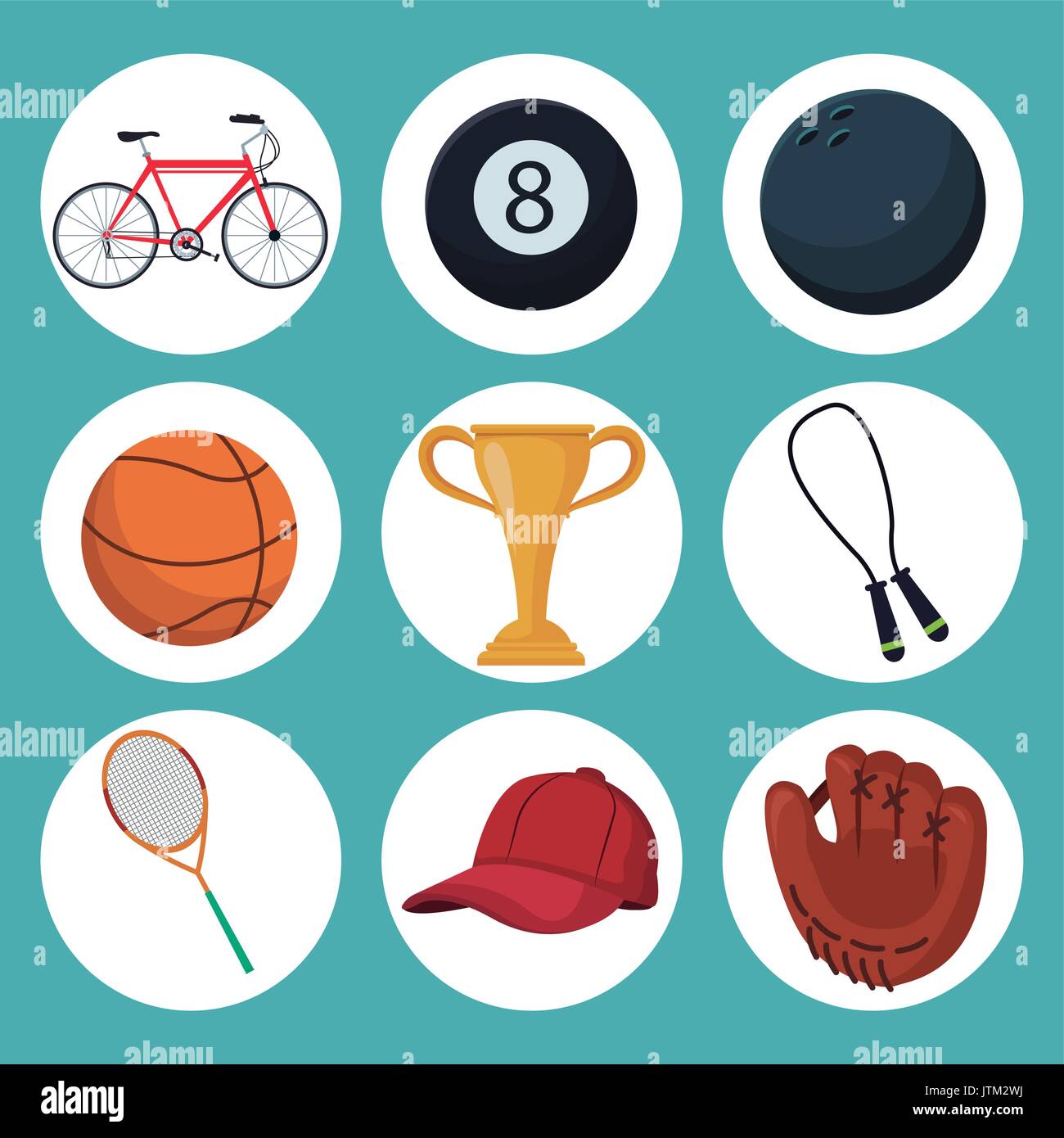 color background with set icons in circular frame of elements sport ...