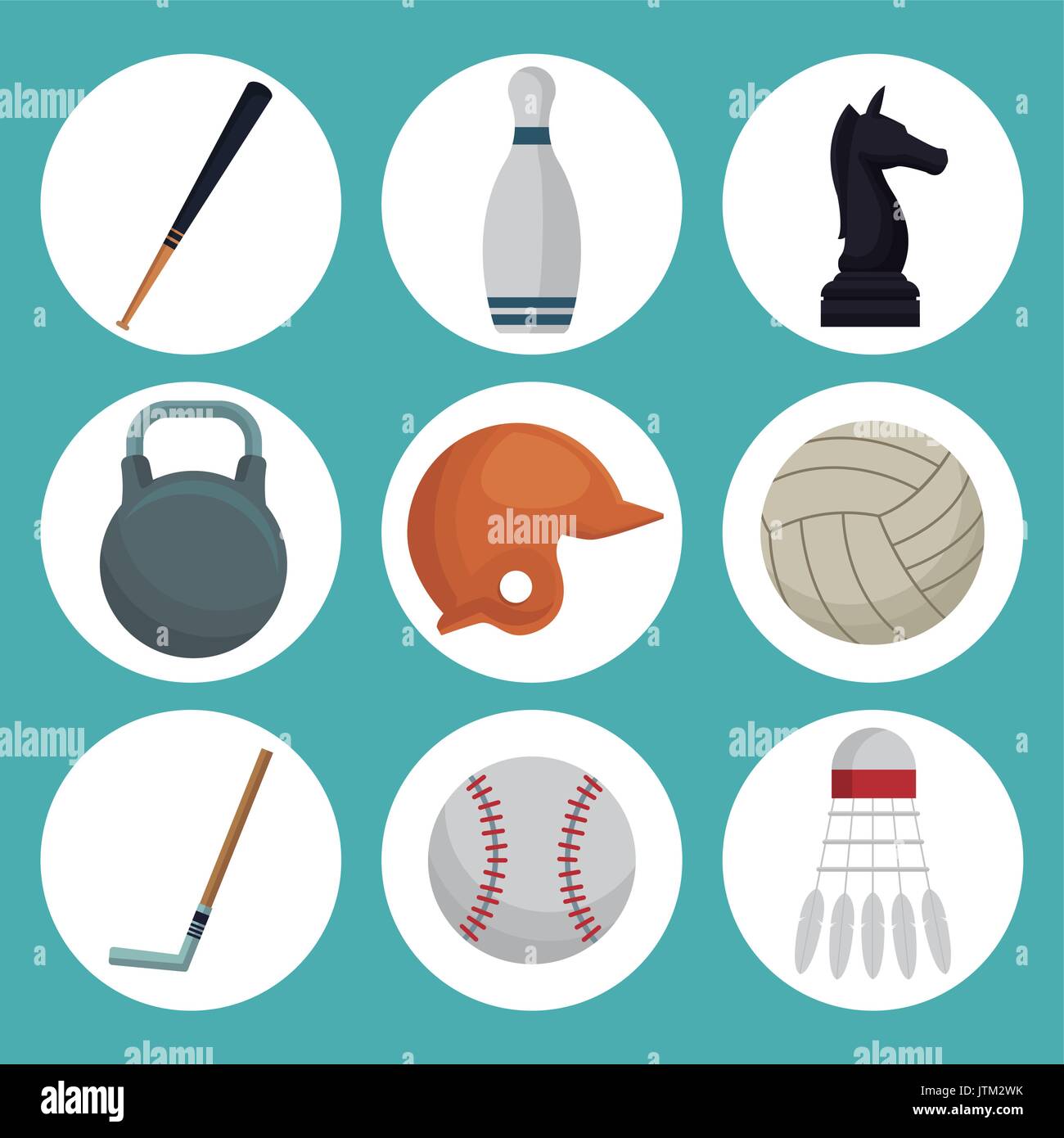 color background with icons elements in circular frame of sport Stock ...