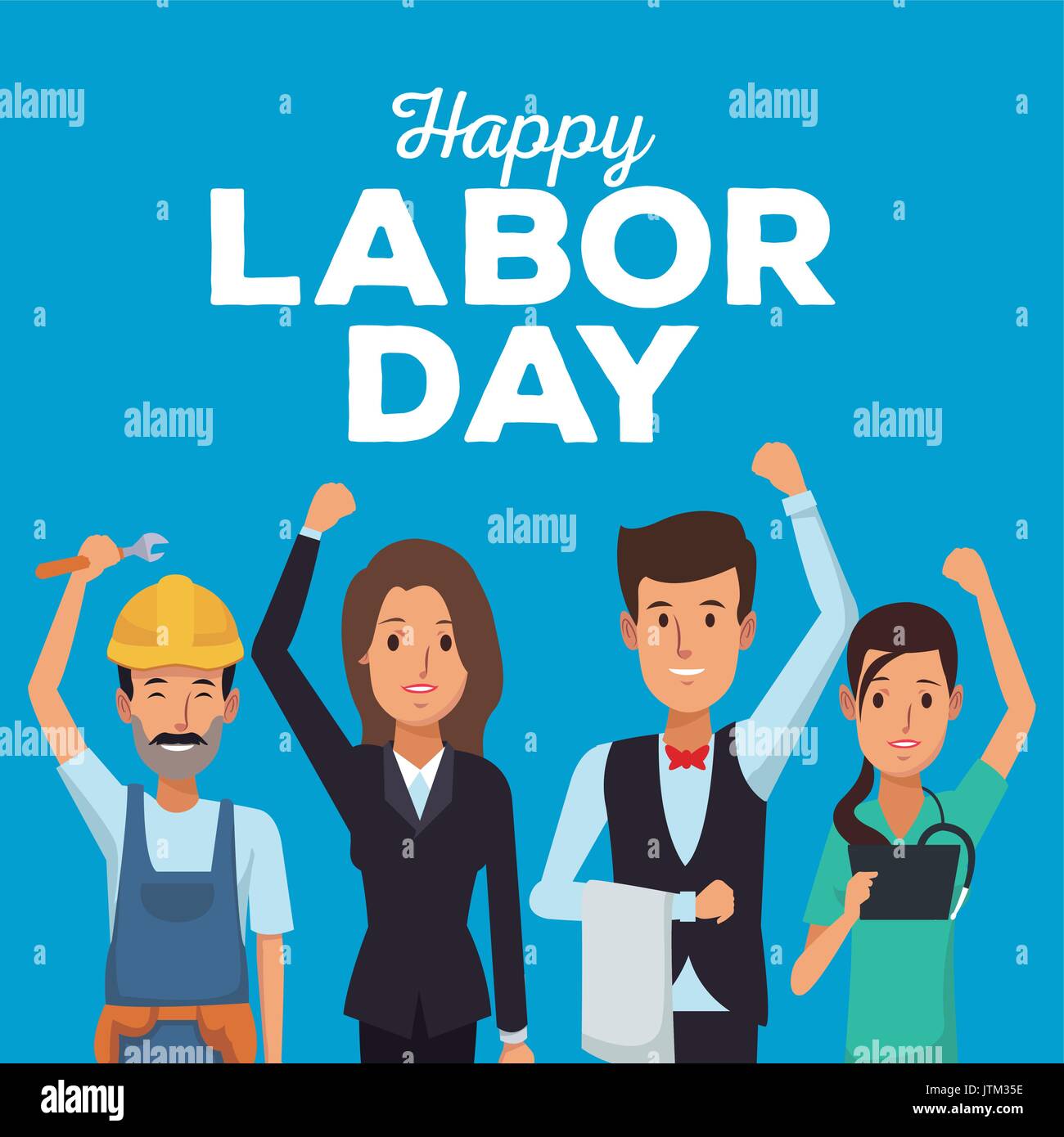 color card of happy labor day with people of different professions ...