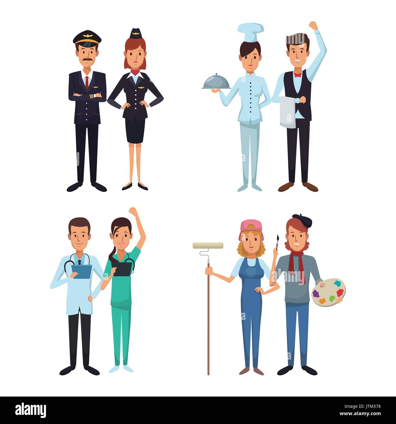 white background with full body couple male and female set people ...