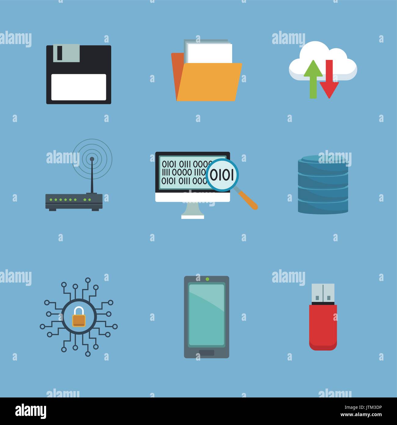 color background with set elements cloud storage and technology ...