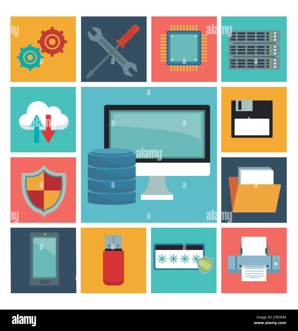 color square background with set collection technology elements Stock ...