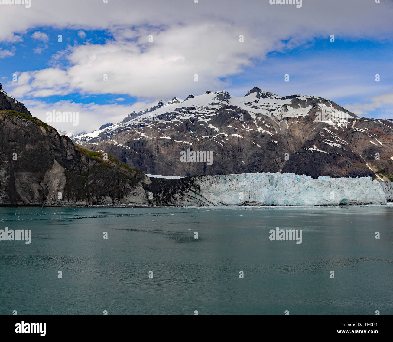Mount Root and Margerie glacier landscape with blue sky and fluffy ...