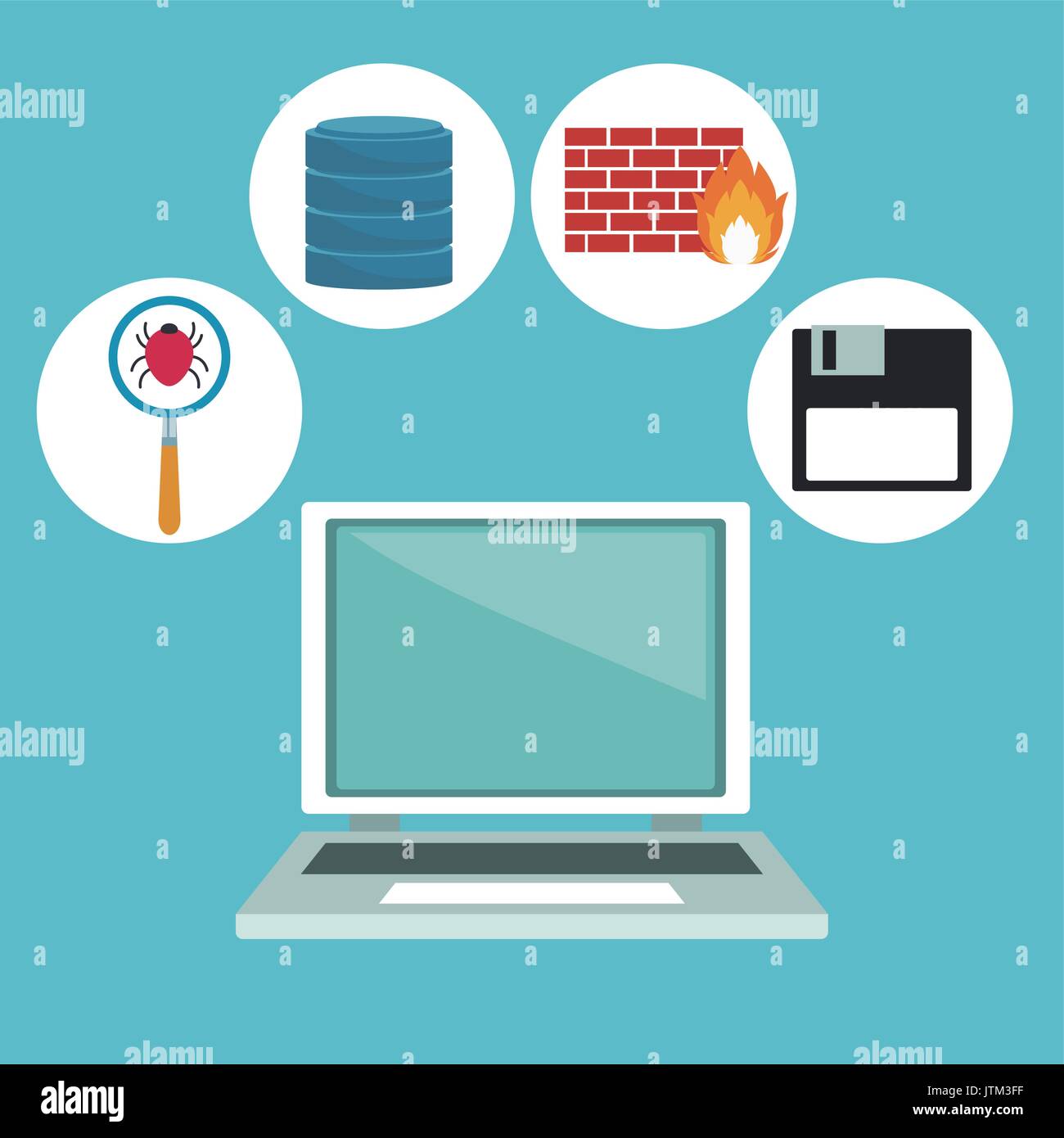 color background with computer laptop and technology elements in icons ...