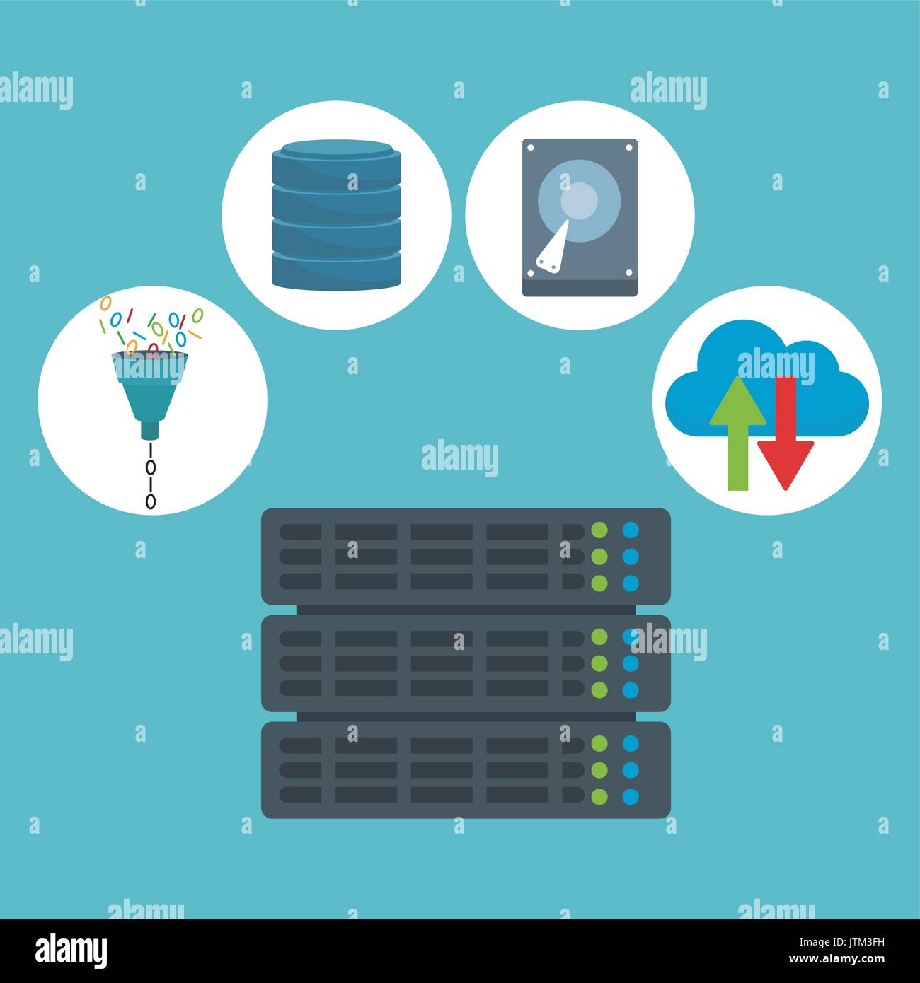 color background with rack server router and technology elements in ...