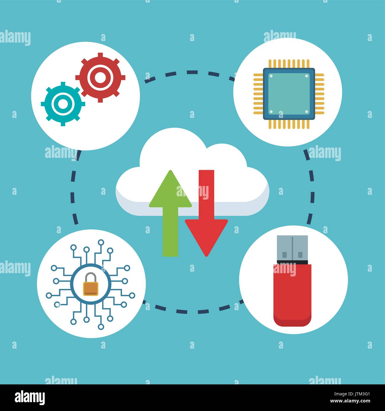 color background with cloud storage and technology storage elements in ...