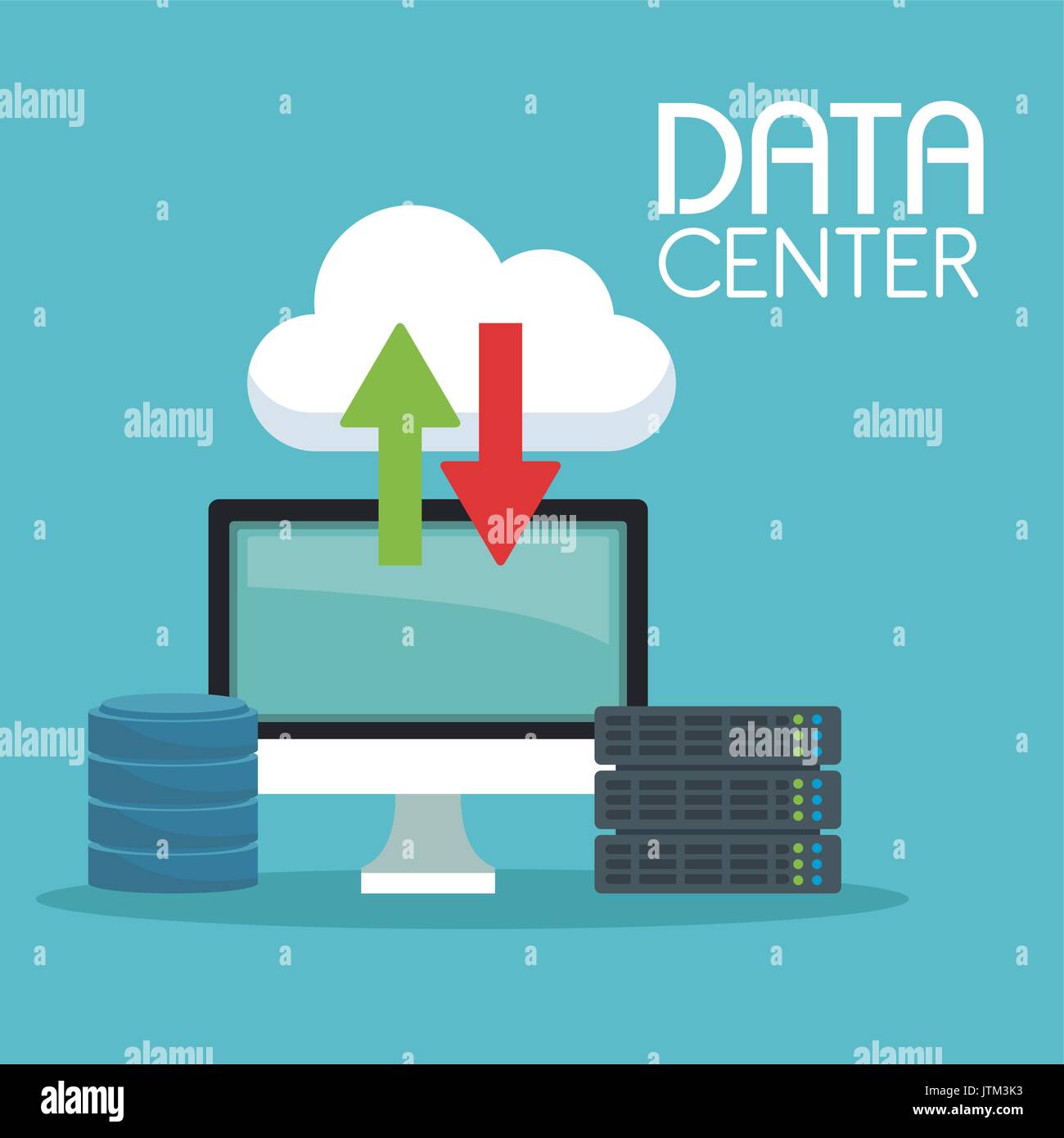 color background with global cloud storage and computer display with ...