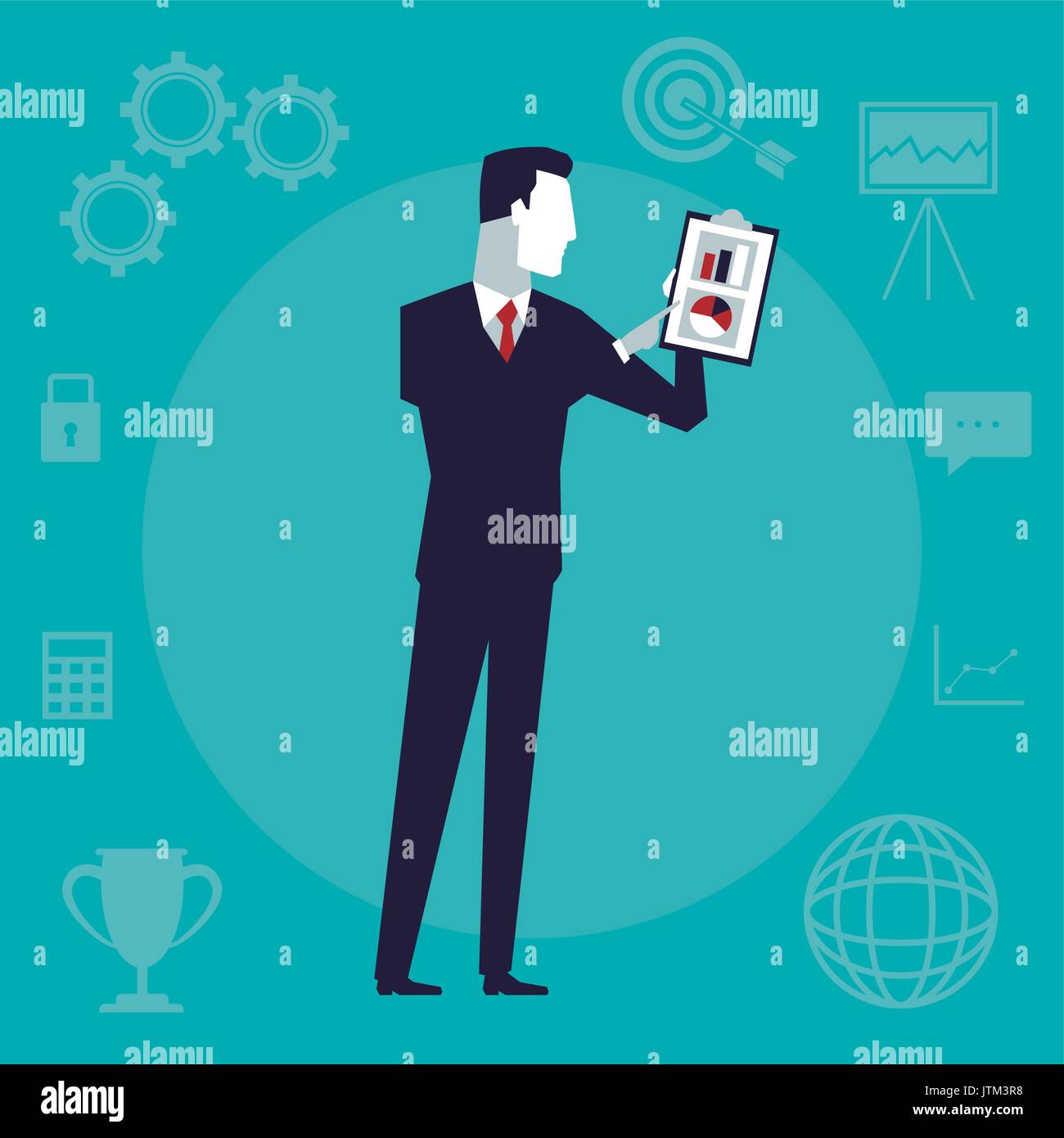 color background with executive man with table pad with graphics Stock ...