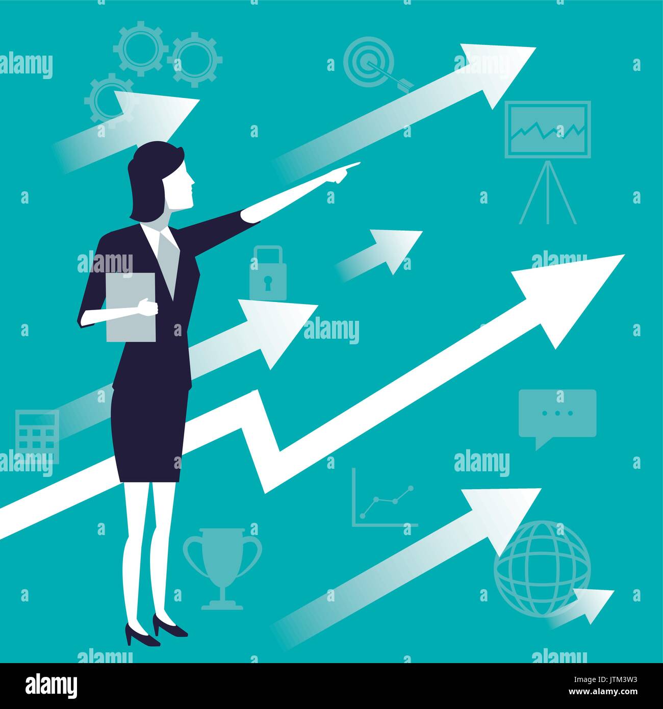 color background with executive woman and arrow symbol business growth ...