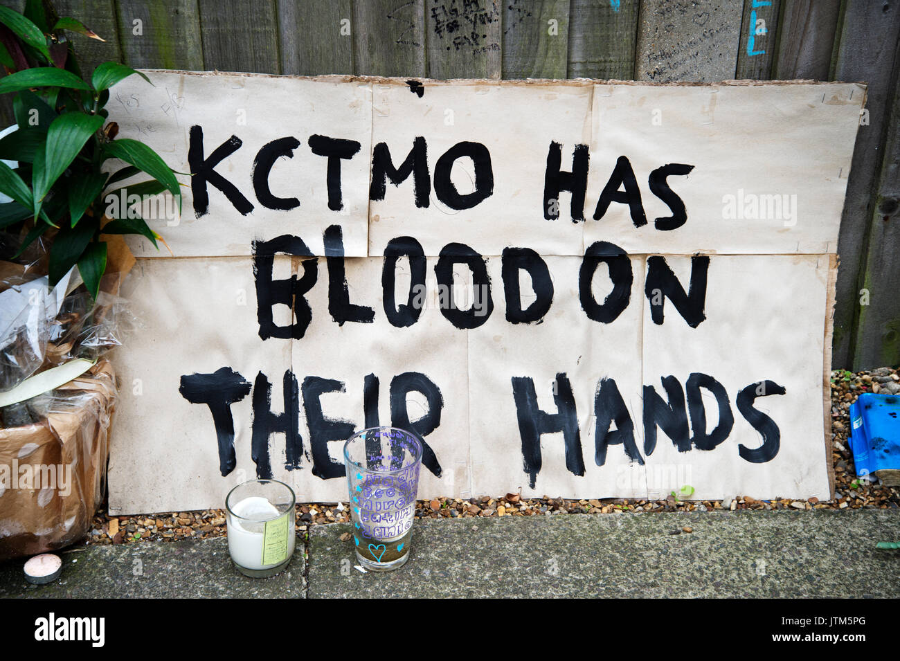 Grenfell Tower, West London. Aftermath of the tragedy.Sign saying ...