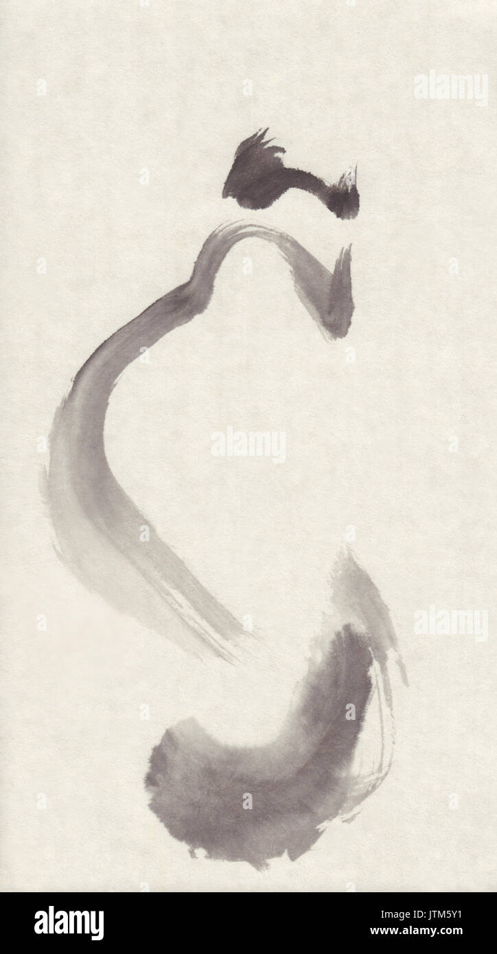 Fluffy cat silhouette ink painting Stock Photo - Alamy