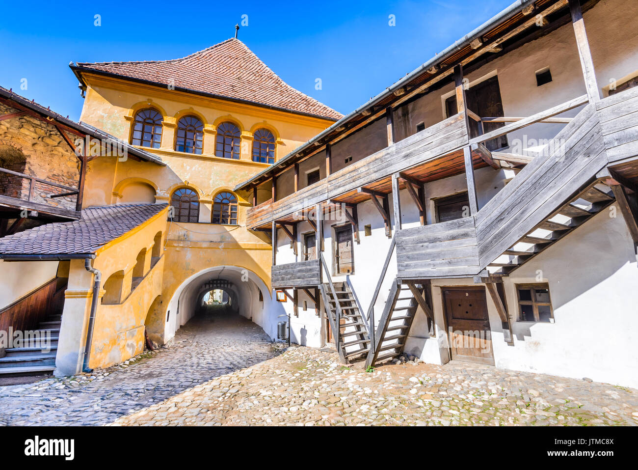 Prejmer, Romania and medieval fortified Saxon church in Brasov county ...
