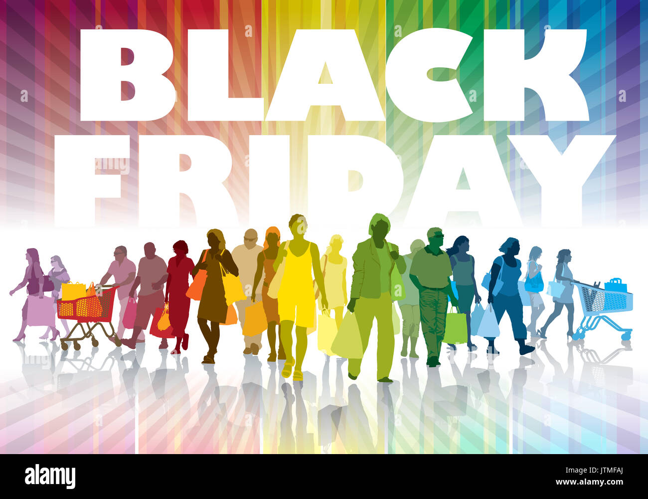 Colorful crowd of people with shopping bags in a shop Stock Photo - Alamy