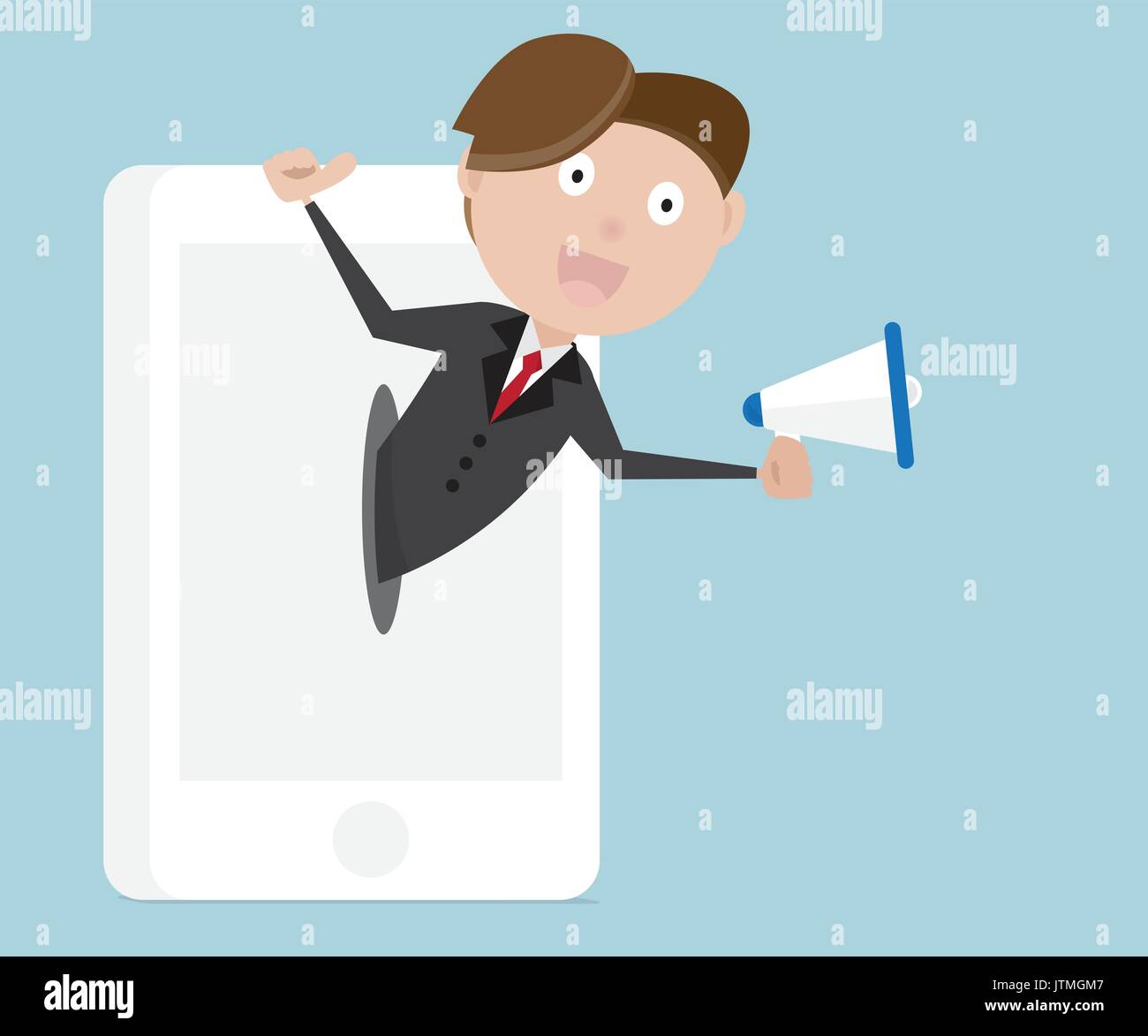 online advertisement with businessman holding megaphone from mobile ...