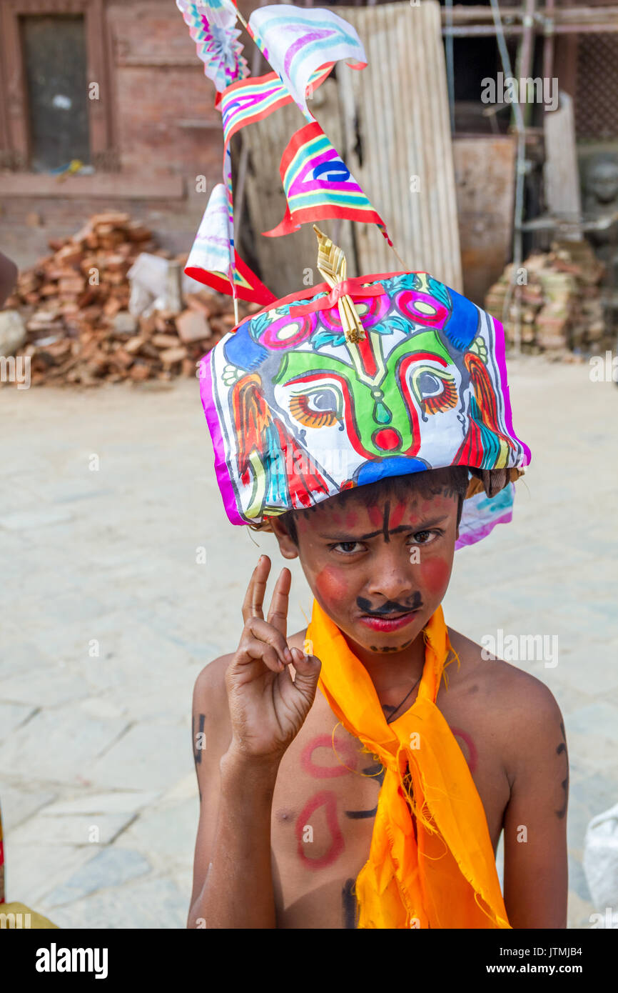 Kathmandu,Nepal - August 8,2017:Gai Jatra is a carnival of dancing ...