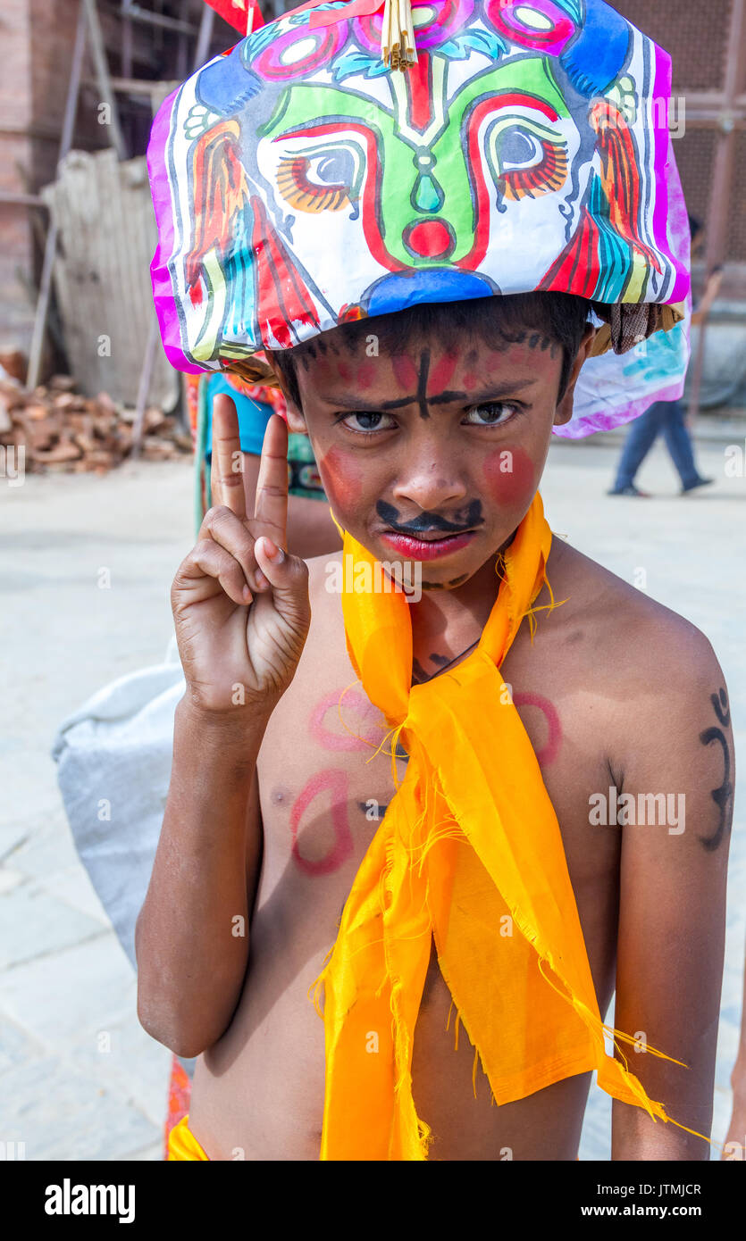 Kathmandu,Nepal - August 8,2017:Gai Jatra is a carnival of dancing ...