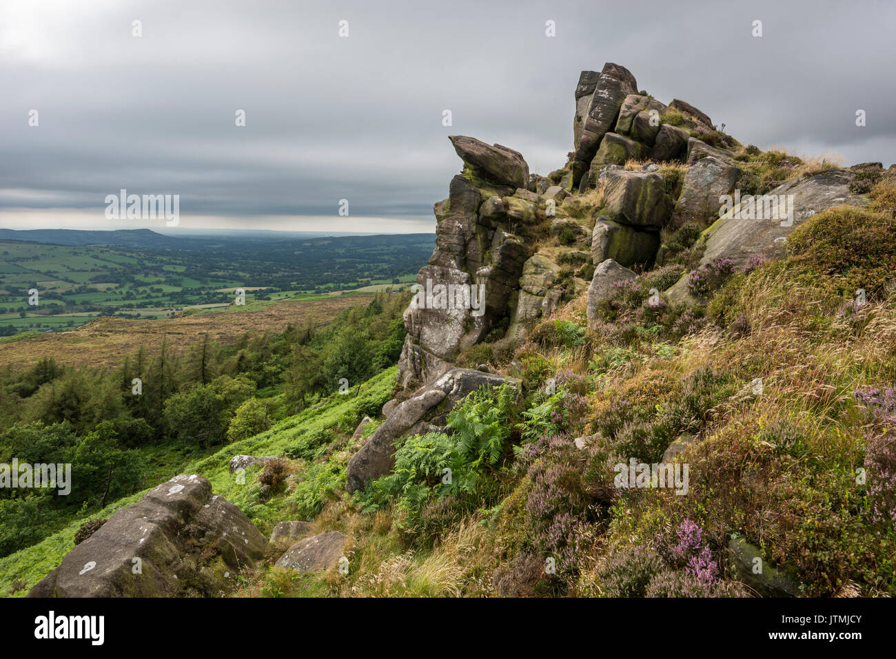 Dramatic rocky landscape at The Roaches in the Peak District. Views ...