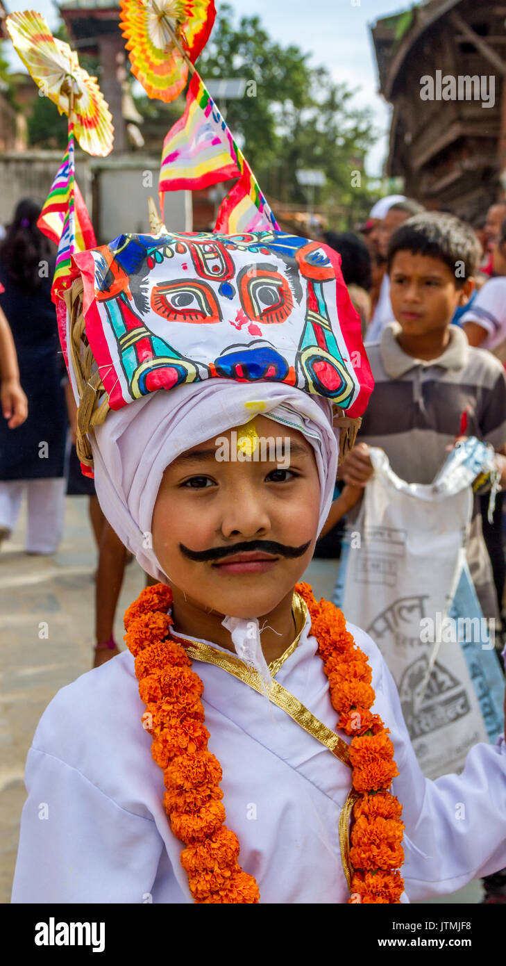 Kathmandu,Nepal - August 8,2017:Gai Jatra is a carnival of dancing ...