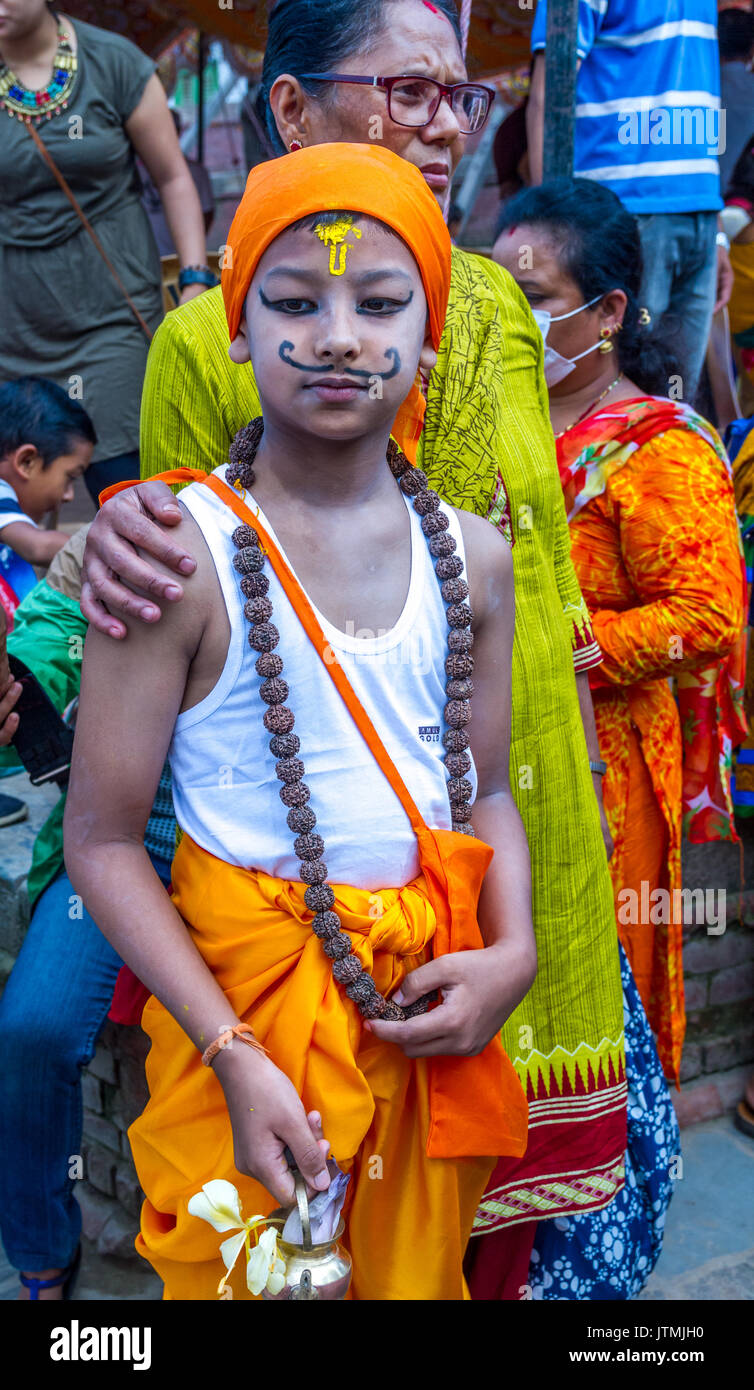 Kathmandu,Nepal - August 8,2017:Gai Jatra is a carnival of dancing ...