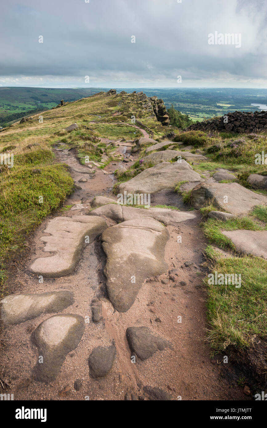 Rocky path on The Roaches, a popular area of the Peak District national ...