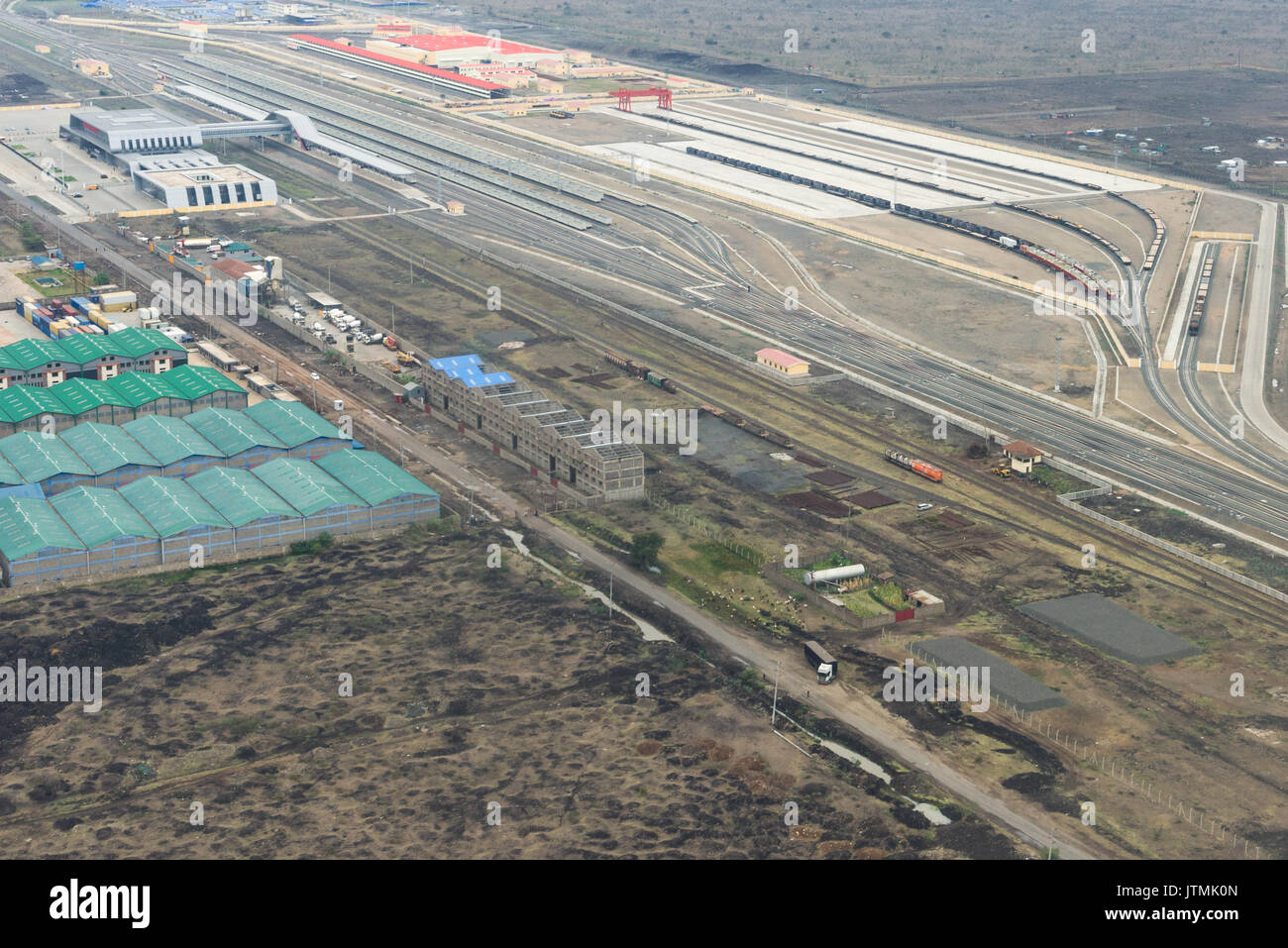 Aerial view of Nairobi SGR standard gauge railway terminus and cargo ...