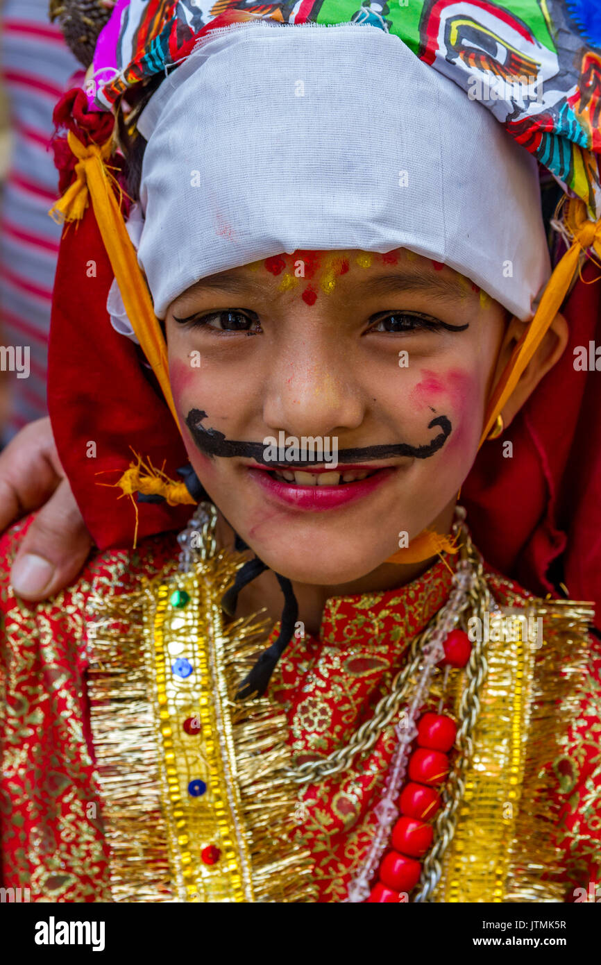Kathmandu,Nepal - August 8,2017:Gai Jatra is a carnival of dancing ...