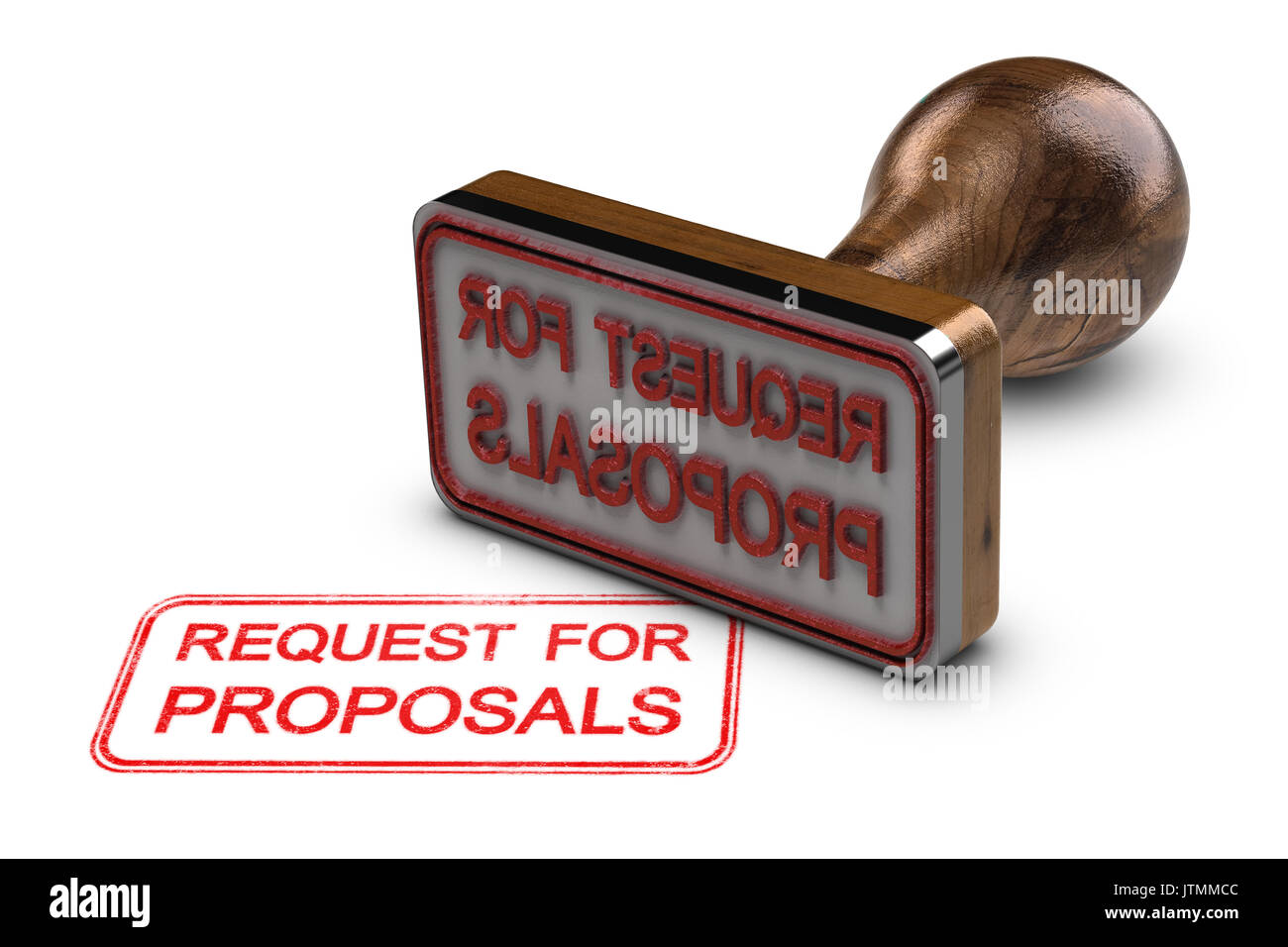 Request for proposals printed on a white background, with rubber stamp ...