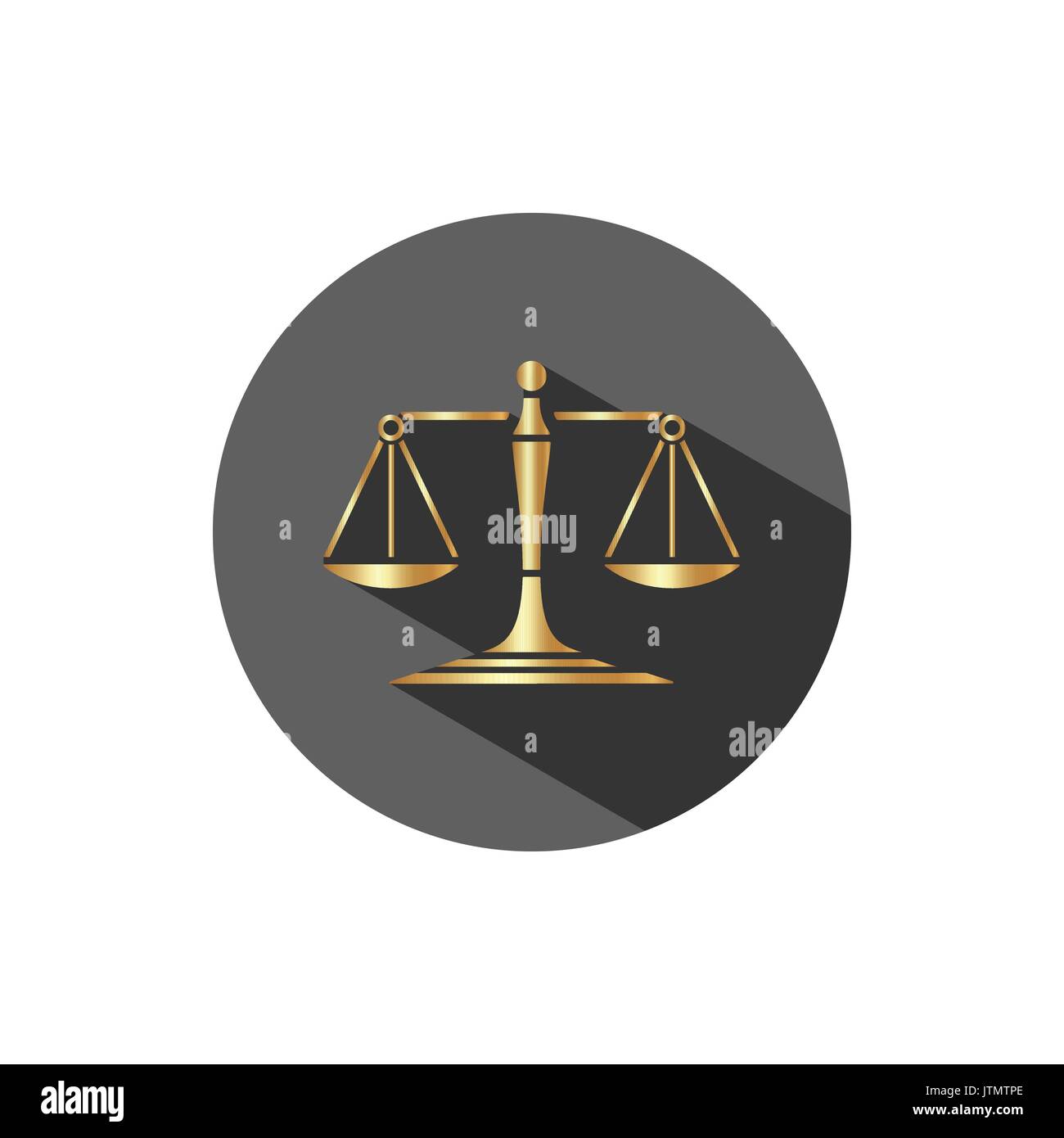 Golden scales of justice icon with shadow on a dark circle Stock Vector ...