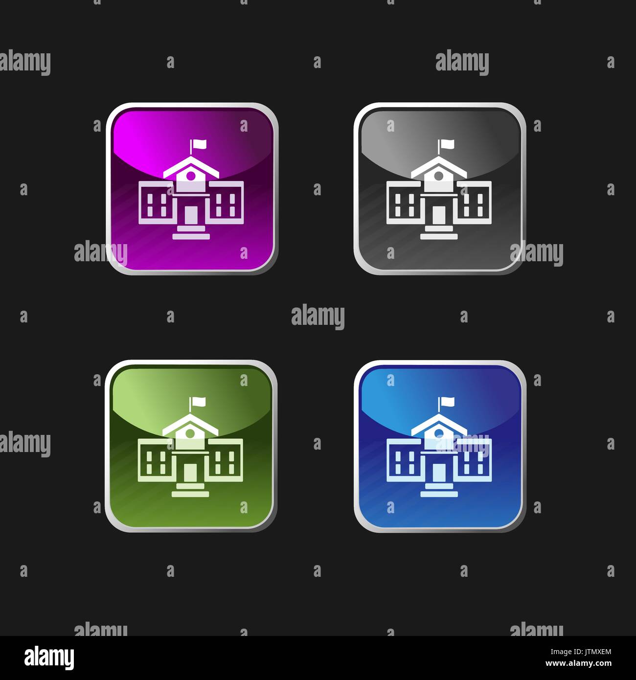 School building icon on square colored buttons Stock Vector Image & Art ...