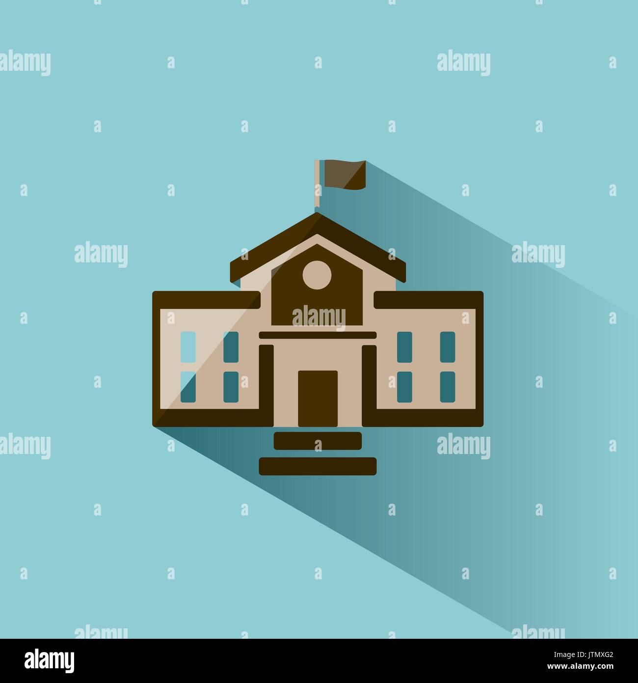 School building icon with shadow on blue background Stock Vector Image ...