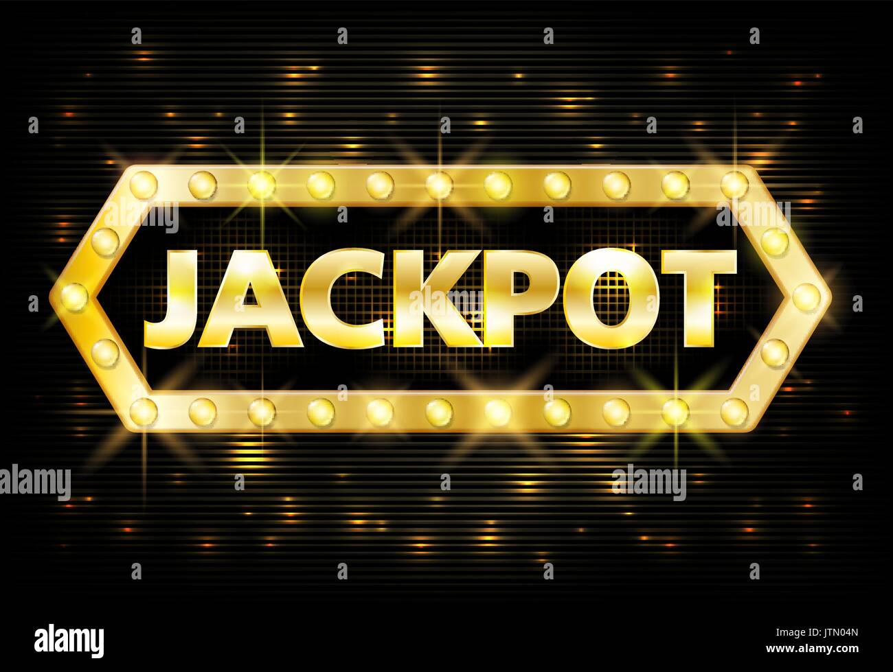 Jackpot gold casino lotto label with glowing lamps on black background ...