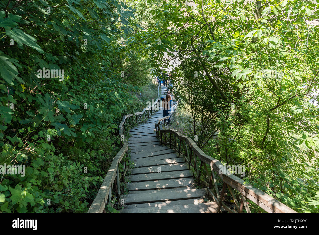 Wooden stairs of Famous incegiz cave in Catalca,Istanbul,Turkey.TURKEY ...