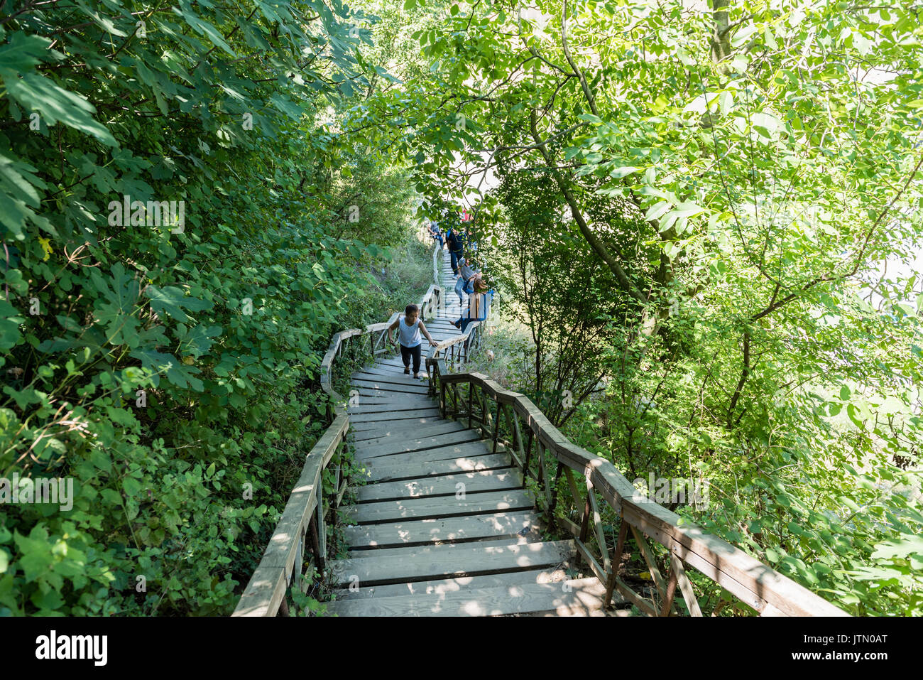 Wooden stairs of Famous incegiz cave in Catalca,Istanbul,Turkey.TURKEY ...