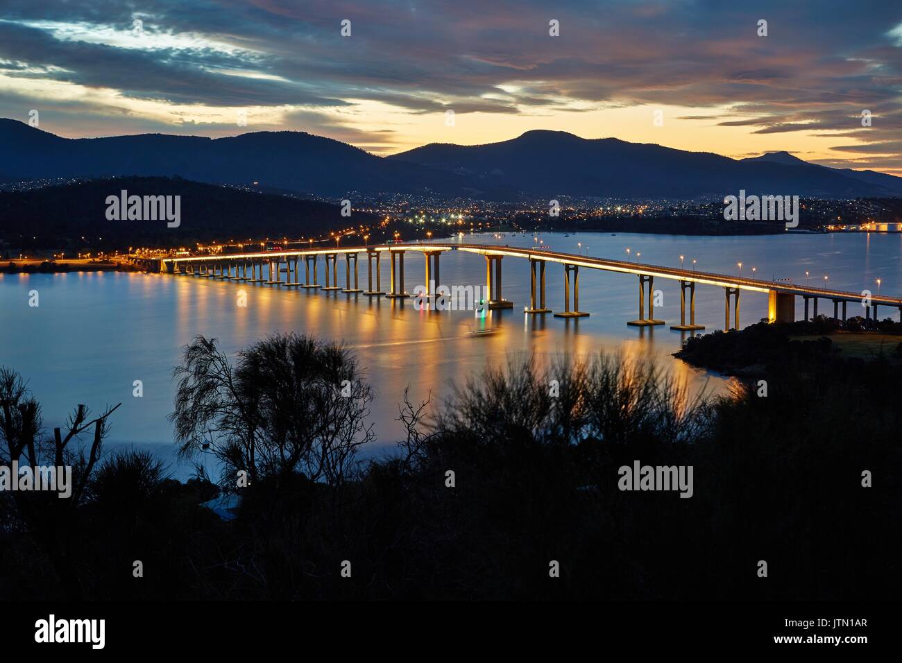 Tasman Bridge at night Stock Photo - Alamy