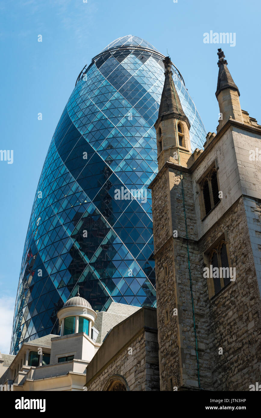 UK London City 30 St Mary Axe The Gherkin Swiss Re Building built 2003 ...