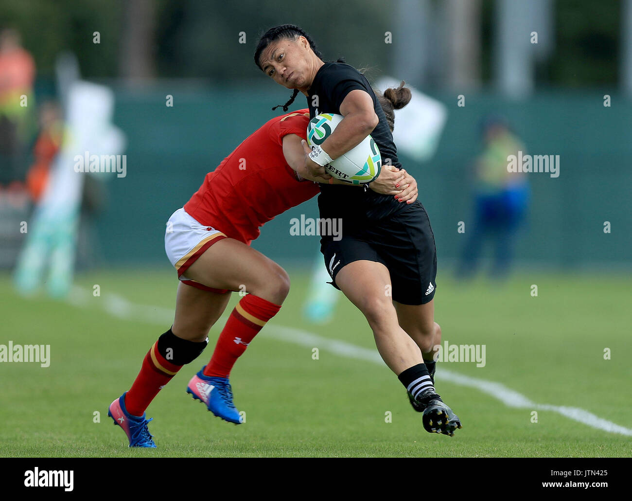 New Zealand's Renee Wickliffe (right) with Wales' Jasmine Joyce during ...