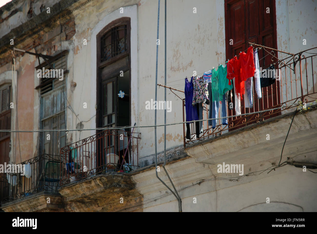 Washing hanging from a balcony, Havana, Cuba Stock Photo - Alamy