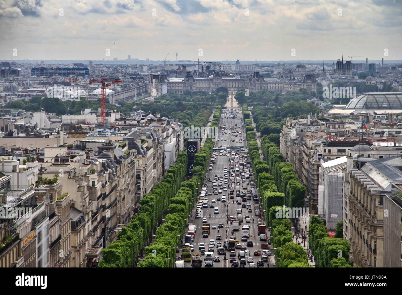 Illustration avenue des Champs-Elysees and traffic jams, traffic of ...