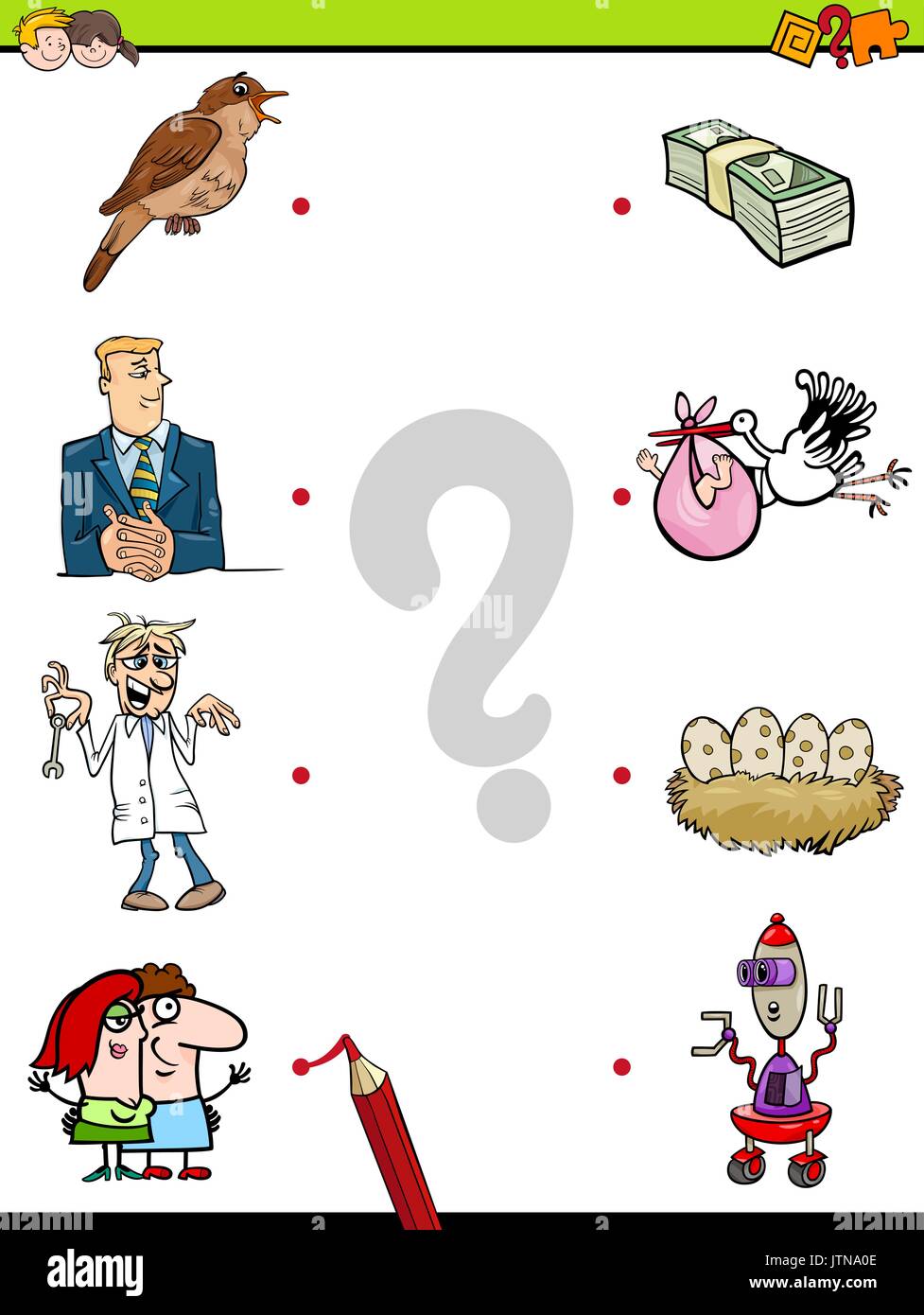 Cartoon Illustration of Education Pictures Matching Game for Children ...