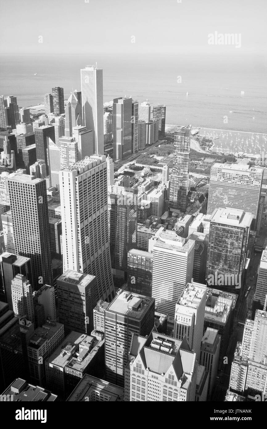 Chicago skyline and lake Michigan. An overhead view of the great city ...