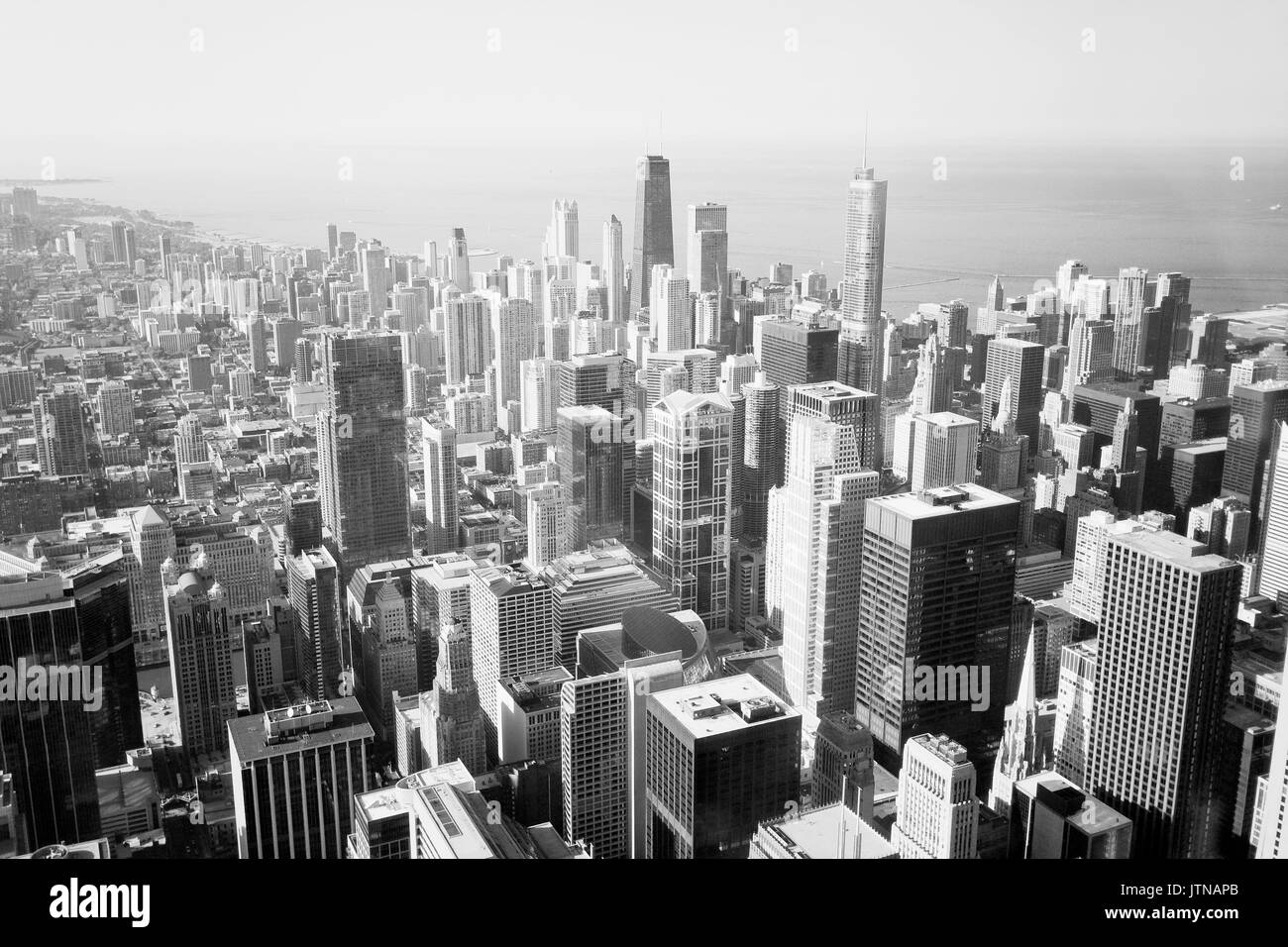 Chicago skyline and lake Michigan. An overhead view of the great city ...