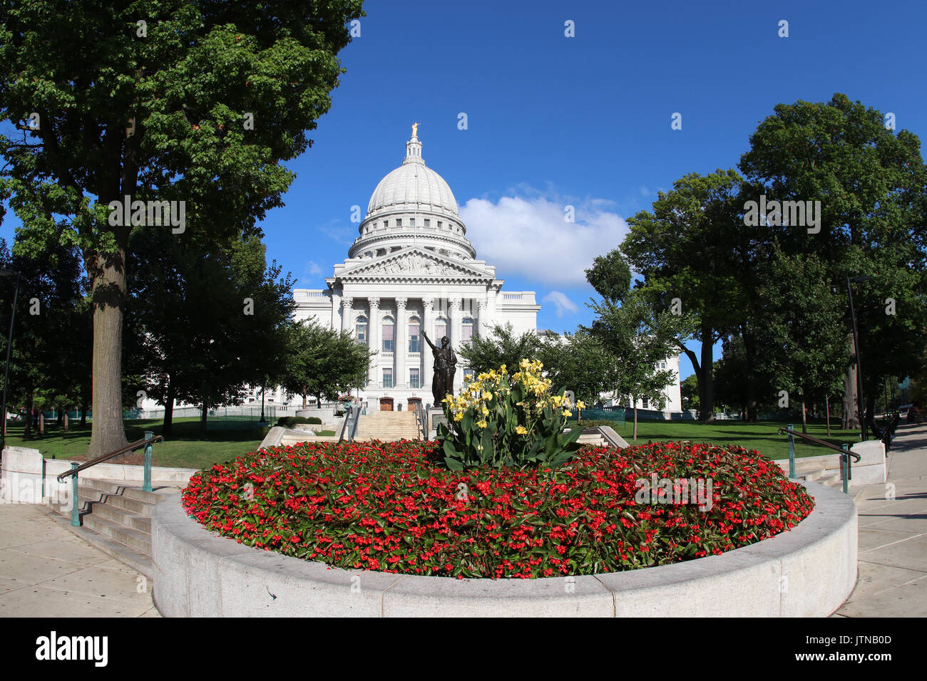 Wisconsin State Capitol building with the flower bed on foreground ...