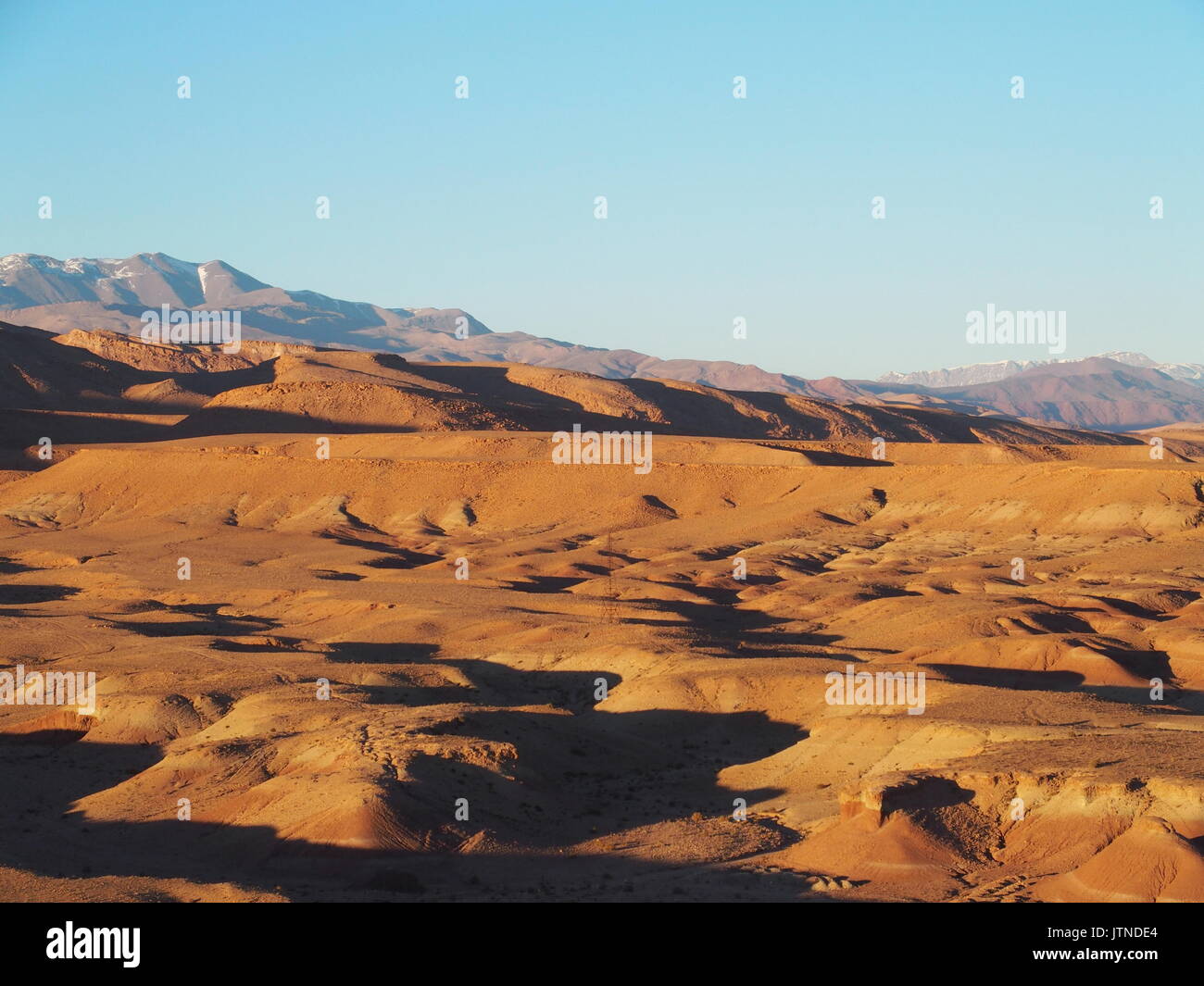 Desert and high ATLAS MOUNTAINS range landscape in central MOROCCO seen ...