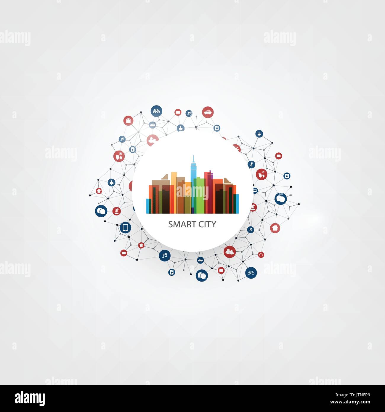 Colorful Smart City Design Concept with Icons - Digital Network ...