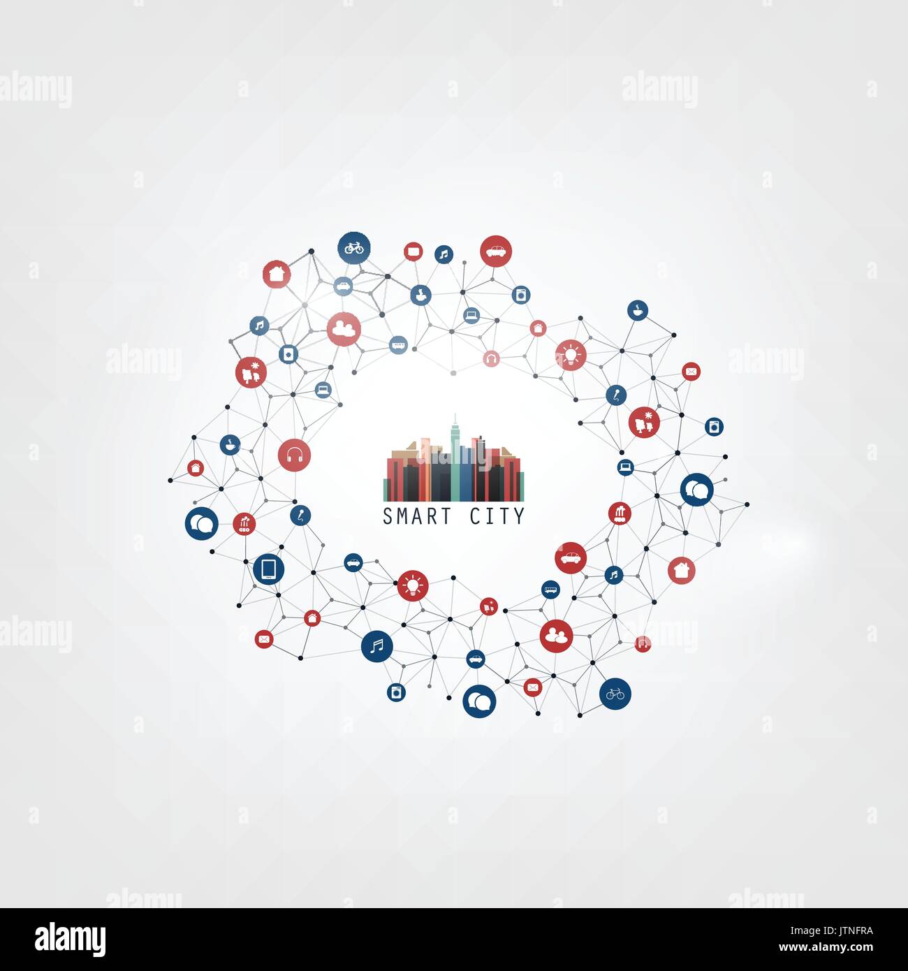 Colorful Smart City Design Concept with Icons - Digital Network ...