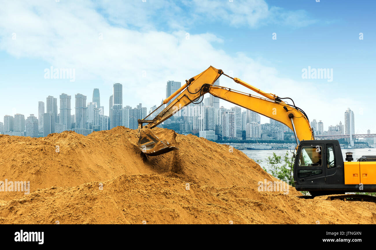 Construction sites, excavators and large amounts of dirt are being ...