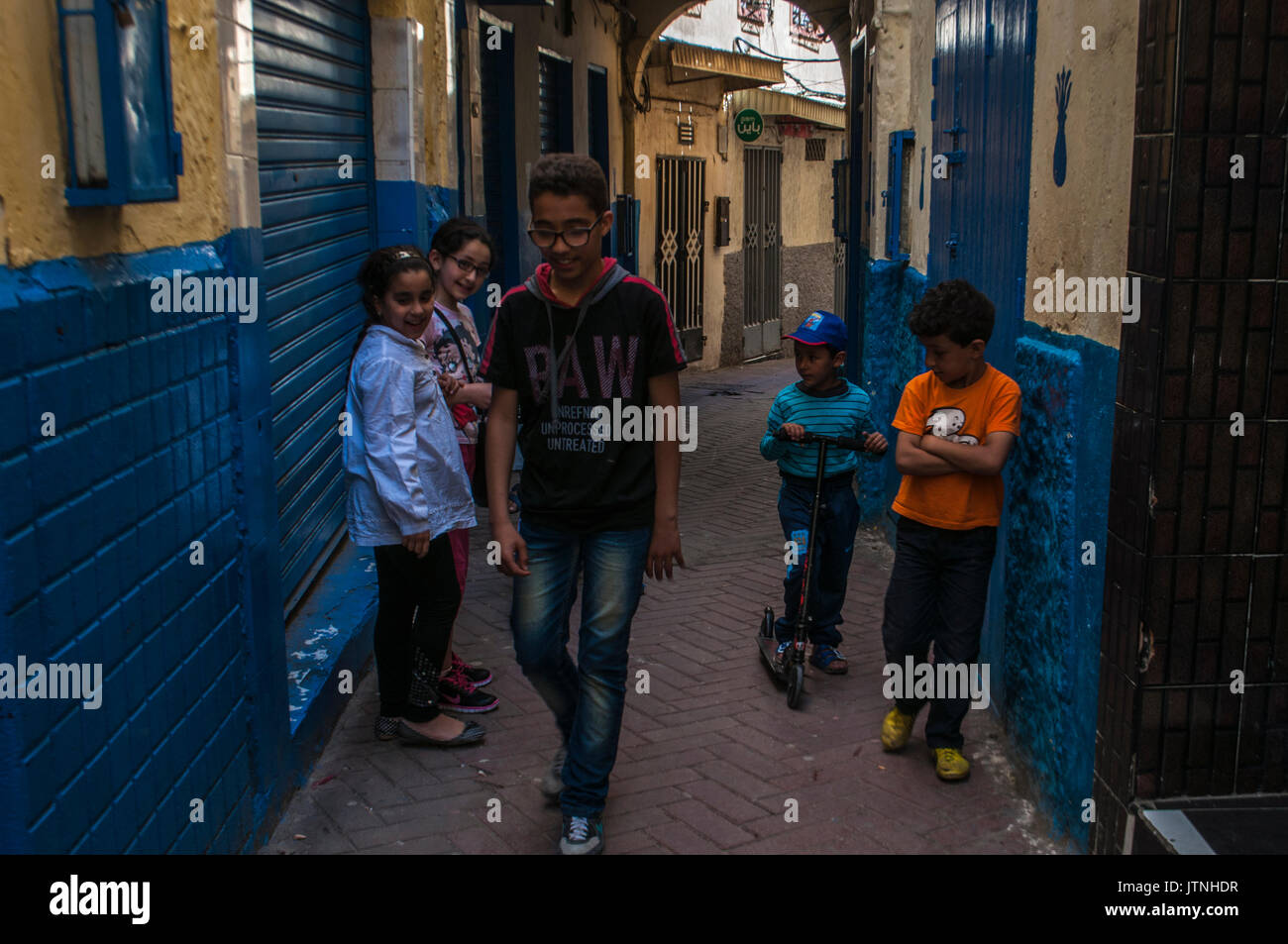 Morocco, North Africa: children in the narrow alleys of Tangier, the ...